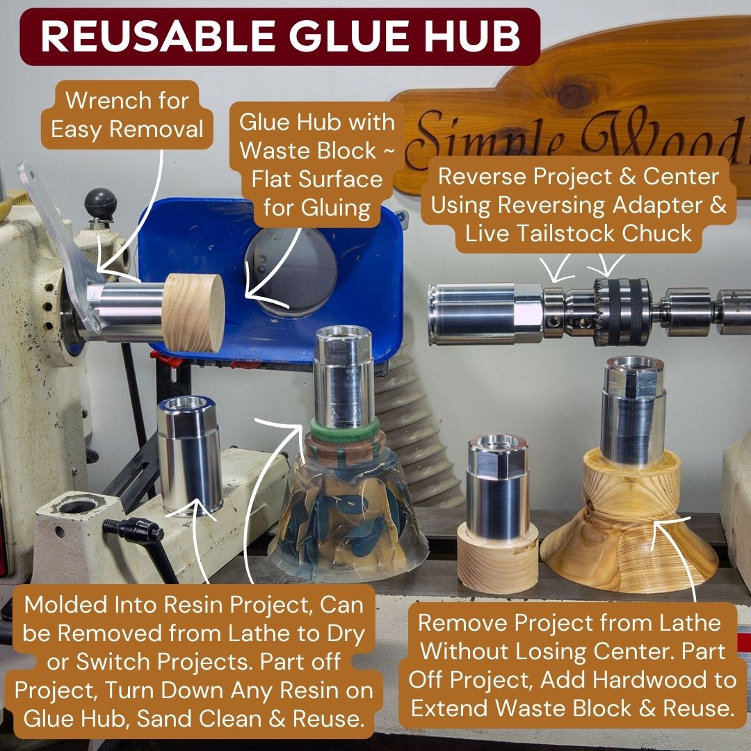 Reusable Wood Lathe Glue Hub /Threaded Aluminum / Adapter / Faceplate ...