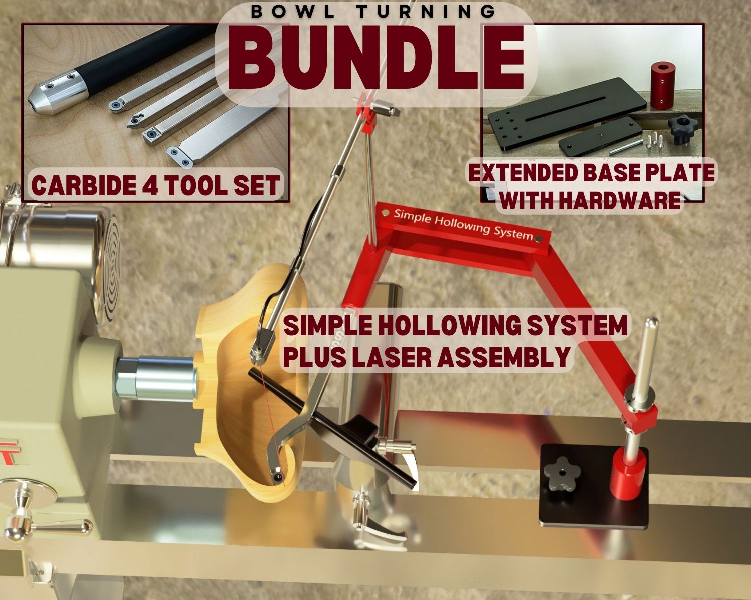 Simple Hollowing System with Laser, Extended Mounting Base & Tools for | Simple Woodturning Tools